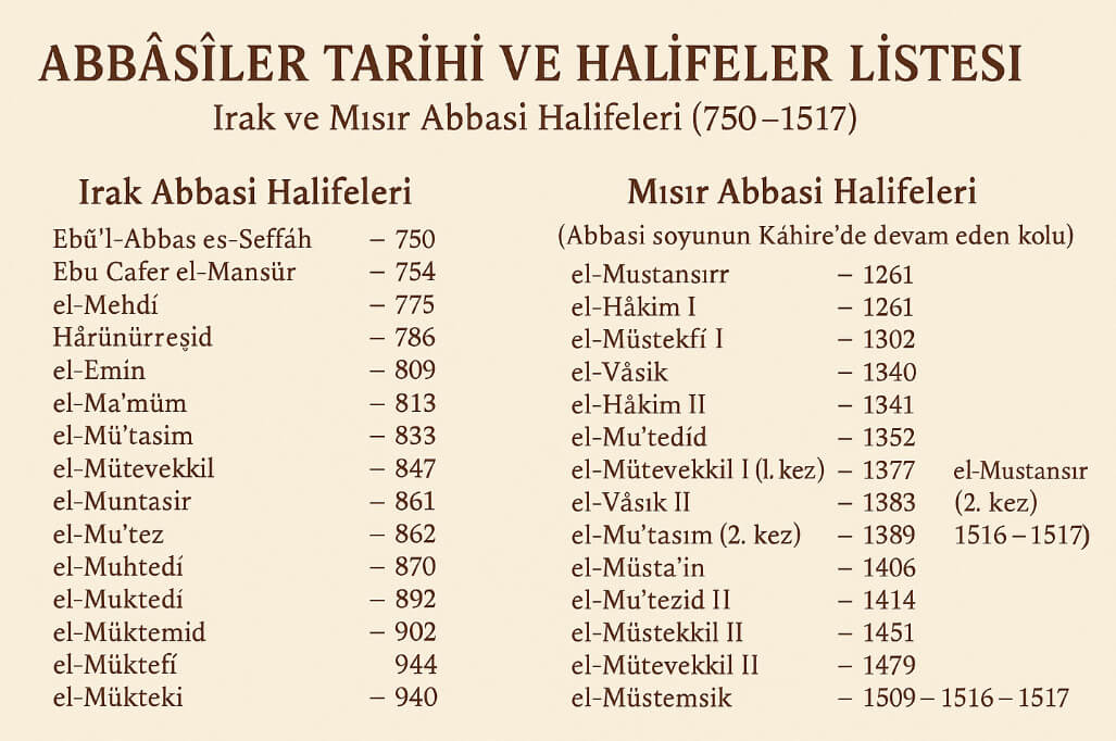 Abbâsîler Tarihi ve Halifeler Listesi: Irak ve Mısır Abbasi Halifeleri ...